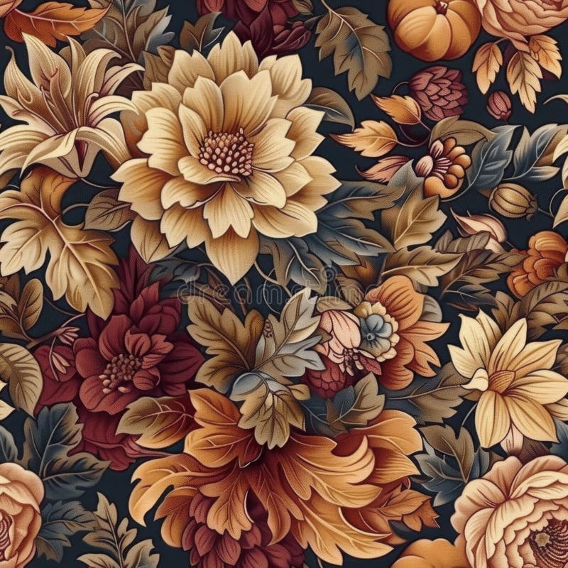 Elegant Autumn Floral Pattern with Vintage Vibes Stock Photo - Image of ...