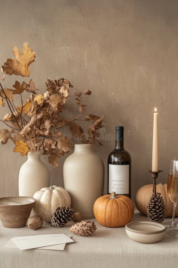 Elegant Autumn Table Setting with Pumpkins and Rustic Decor Stock Photo ...