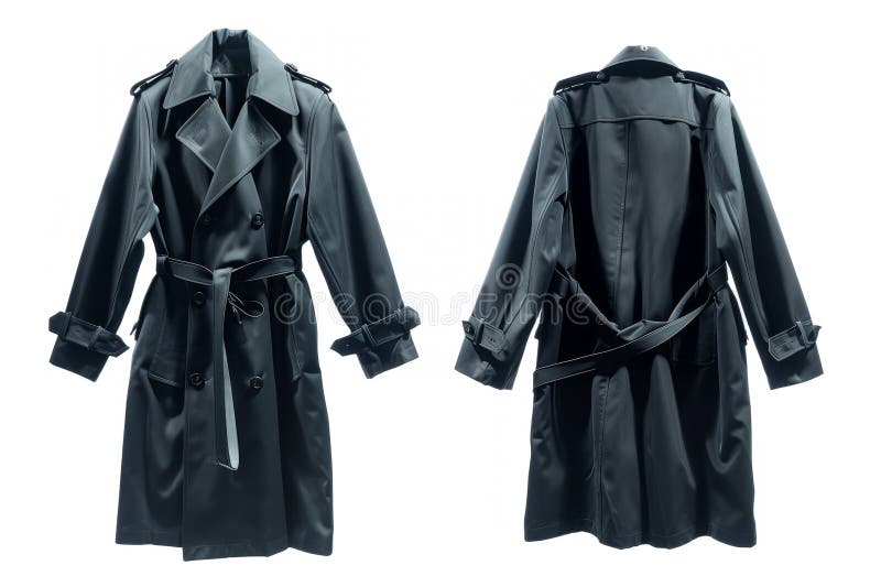 Elegant Autumn Trench Coat Black Layout Front Back Isolated White Stock ...