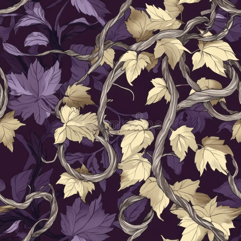 Elegant Autumn Vine and Leaf Pattern on Deep Purple Background Stock ...