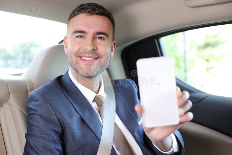 Elegant Back Seat Passenger Showing Screen Stock Photo - Image of drive ...