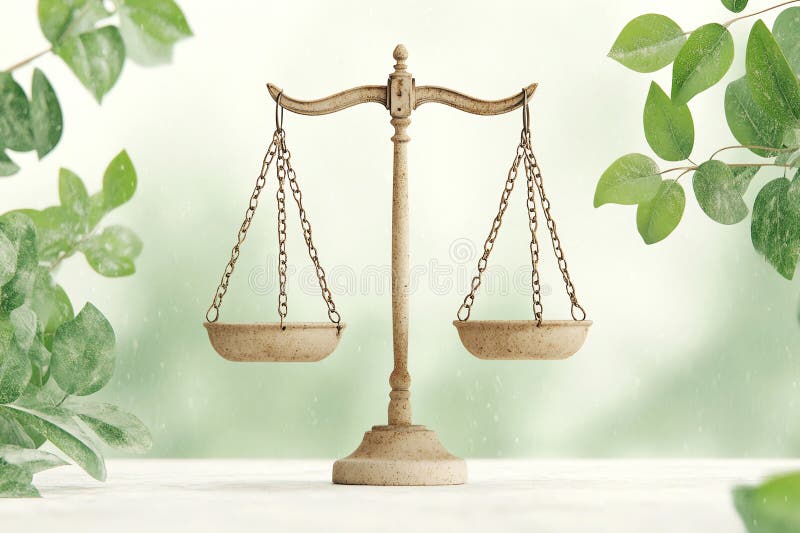 Elegant Balance Scale Surrounded by Fresh Greenery, Symbolizing Justice ...