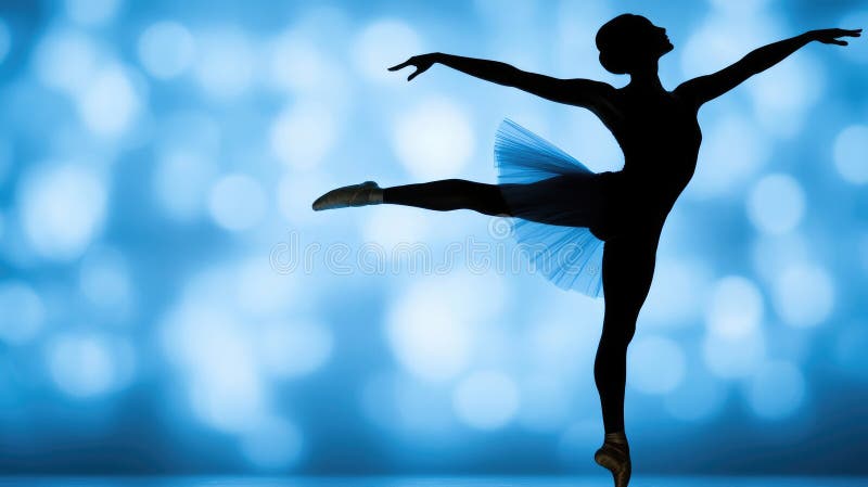 Elegant Ballet Dancer in Mid-performance Against a Shimmering Blue ...