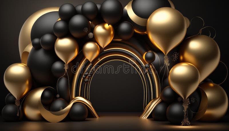 Elegant Balloons Arch Made with Black and Gold Inflatable Balloons ...