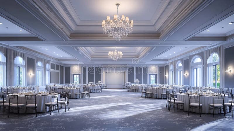 Elegant Ballroom with Tables Set for an Event Stock Illustration ...
