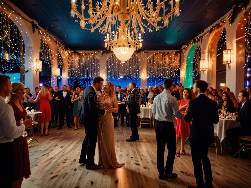 Elegant Ballroom Wedding Reception, Festive Decor, Romantic Dance Stock ...