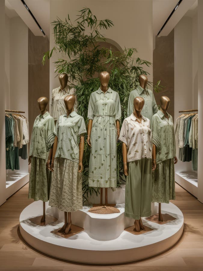 Elegant Bamboo-Based Clothing Line Display in a Stylish Boutique Stock ...