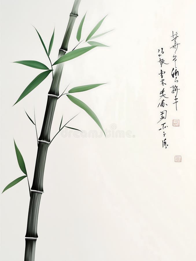 Elegant Bamboo Illustration with Calligraphy on a Minimalist White ...