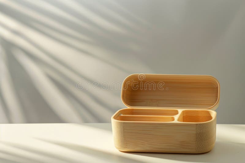Elegant Bamboo Lunch Box on a Table with Artistic Shadow Patterns Stock ...