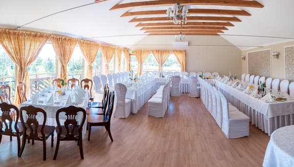 Elegant Banquet Hall Set for a Formal Dining Event or Reception Stock ...