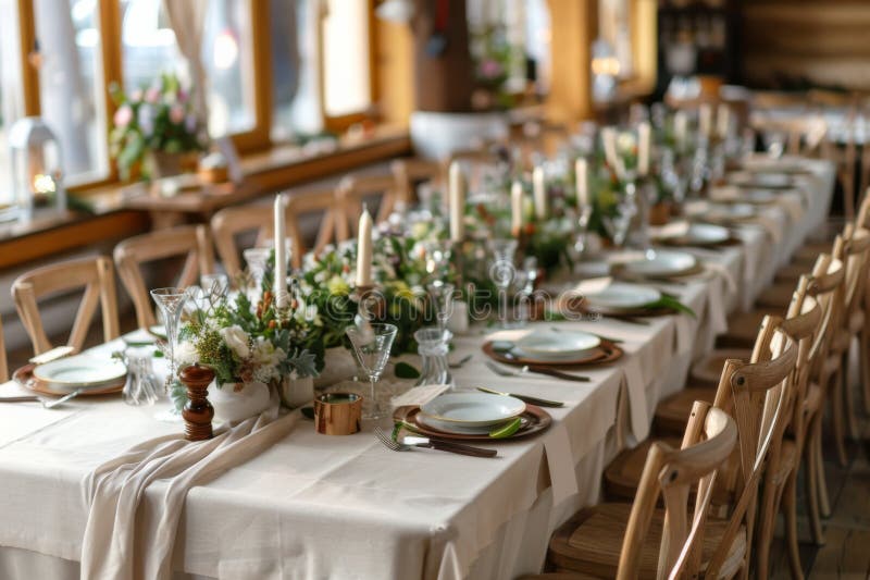 Elegant Banquet Table Setting for a Chic Event Stock Illustration ...