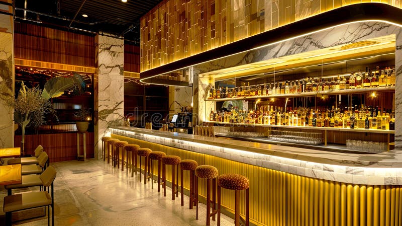Elegant Bar Interior with Stunning Lighting Design Stock Illustration ...