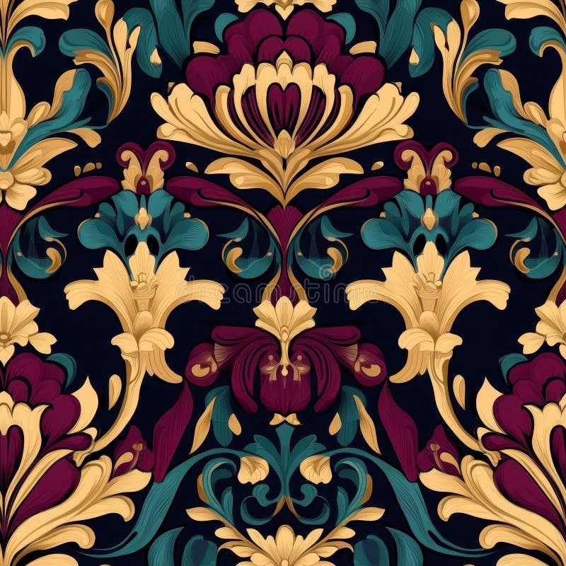 Elegant Baroque Floral Pattern with Rich Color Palette Stock Image ...