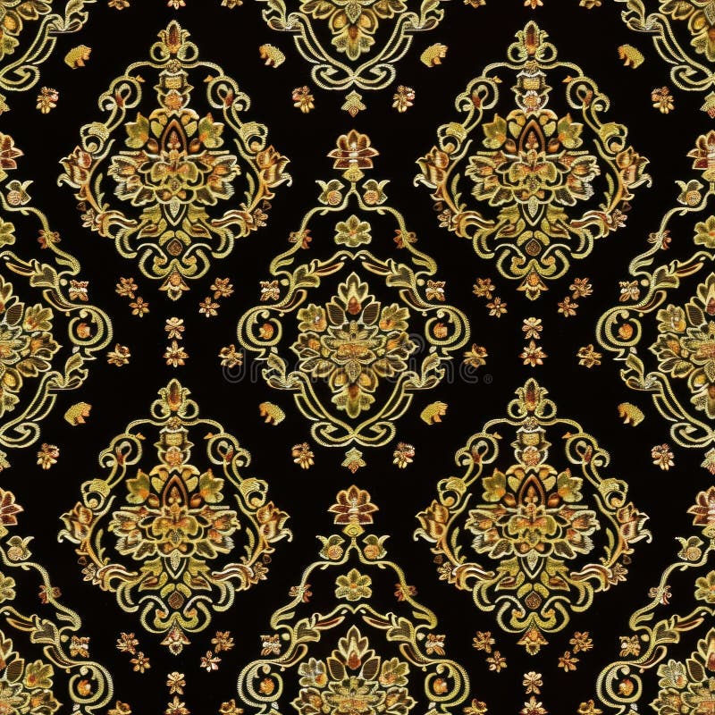 Elegant Baroque Pattern Wallpaper with Gold Accents on Black Background ...