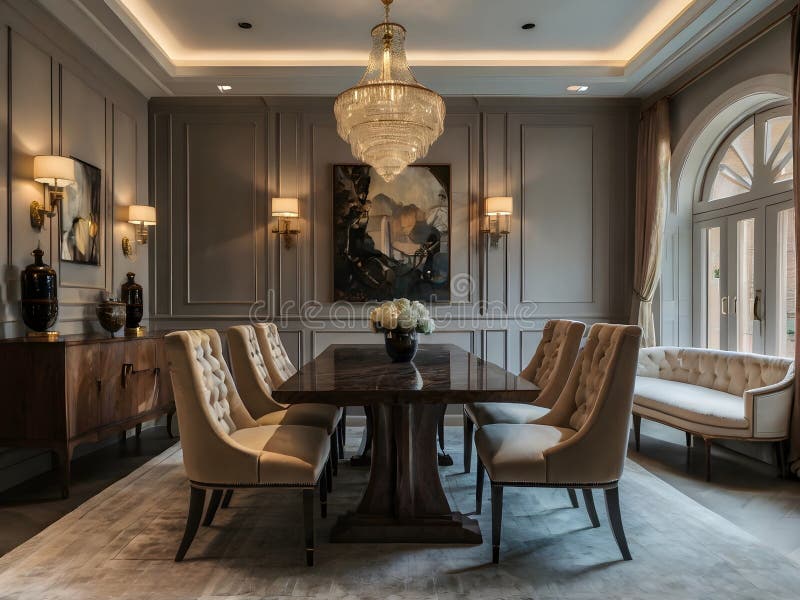 Aesthetic dining room stock illustration. Illustration of chairs ...