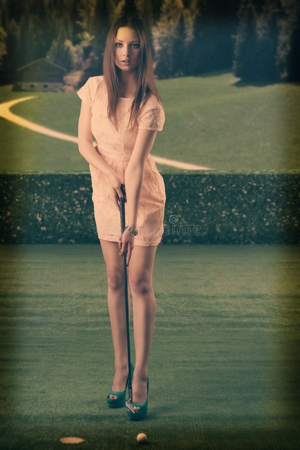Elegant Beautiful Woman Plays Golf Stock Photo - Image of countryside ...
