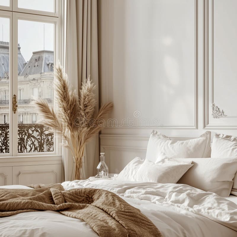 Elegant Bedroom Interior in Classic Parisian Style, with a Large Bed ...