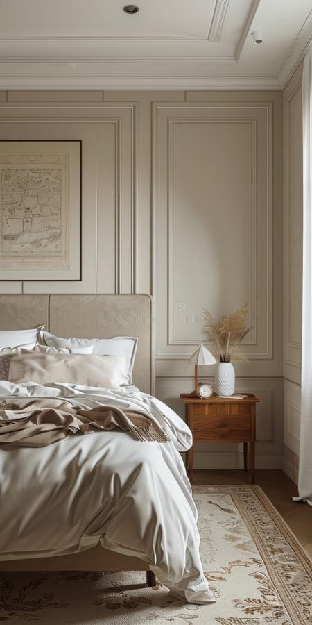 Elegant Beige Bedroom Interior Design Generated Using AI. Stock Image ...