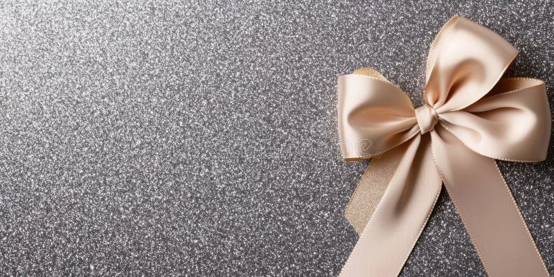 Elegant Beige Bow on Sparkling Silver Glitter Background Celebration ...