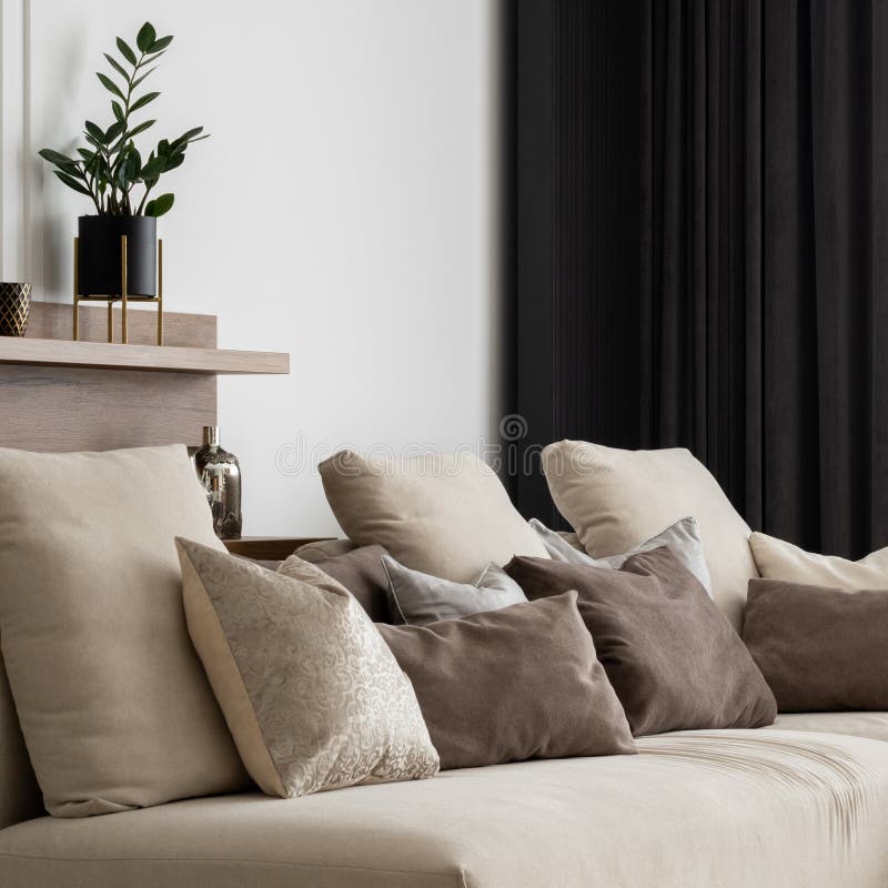 Elegant Beige Corner Sofa, Close-up Stock Image - Image of cushion ...