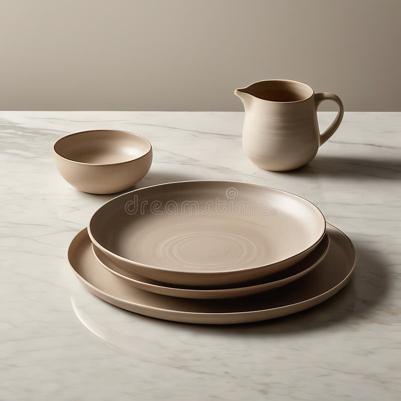 Elegant Beige Dinnerware Set on Marble Surface Stock Illustration - Illustration of england ...