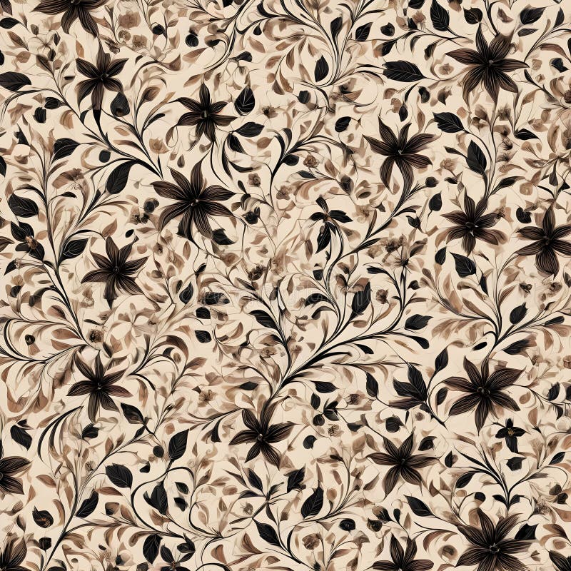 Elegant Beige Floral Pattern with Dark Botanical Elements Stock ...