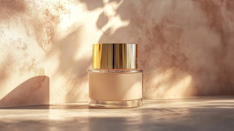 Elegant Beige Foundation Bottle with Gold Lid on Neutral Textured ...