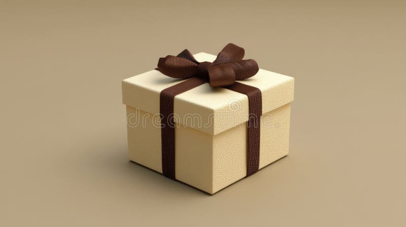 Elegant Beige Gift Box with Brown Ribbon on Neutral Background Stock ...