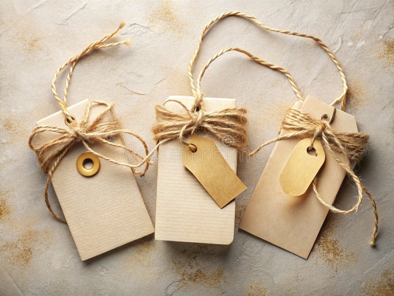 Elegant Beige Gift Tags with Gold String HighQuality Mockup for Retail ...