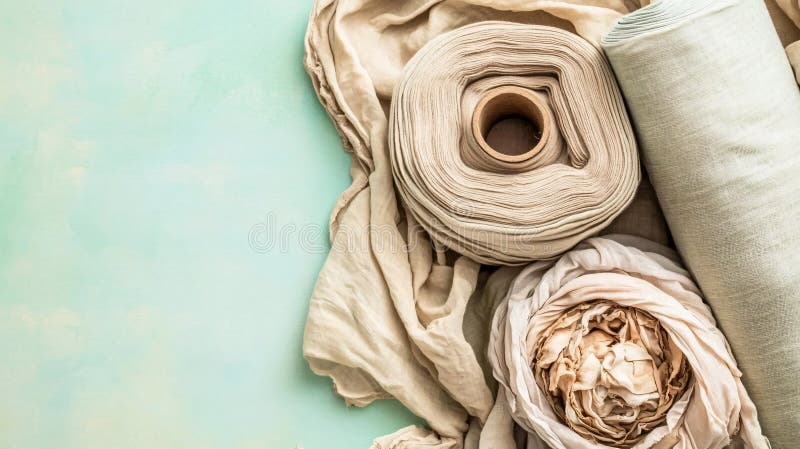 Elegant Beige and Green Fabric Rolls and Draped High Quality Image ...