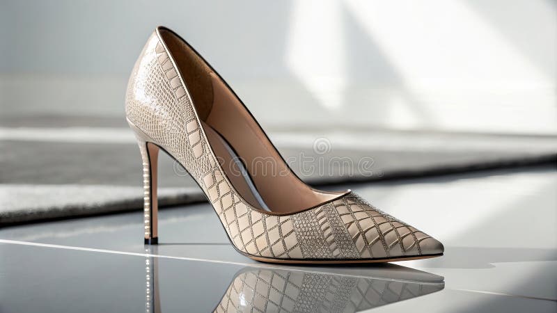 Elegant Beige High Heel with Snake Pattern on Glossy Surface Stock Image - Image of fashion ...