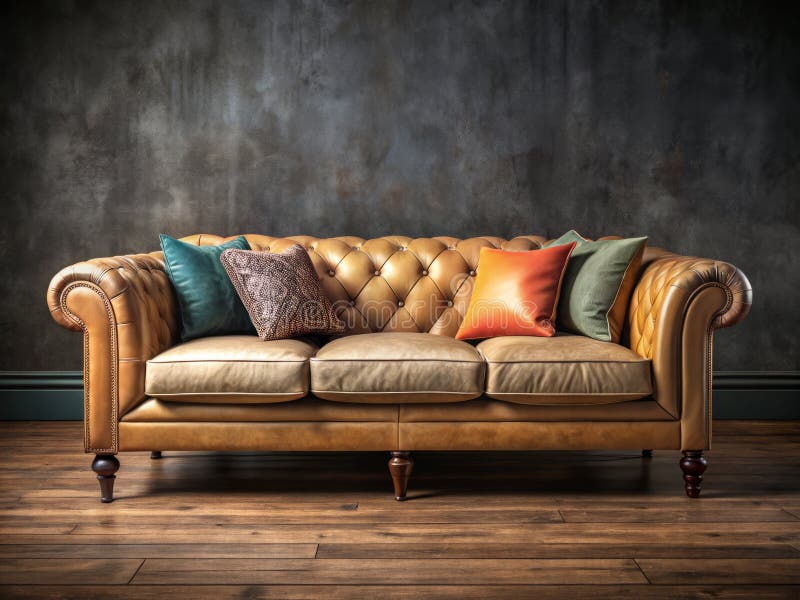 Elegant Beige Leather Sofa in a Modern Dark Gray Living Room a Rule of ...