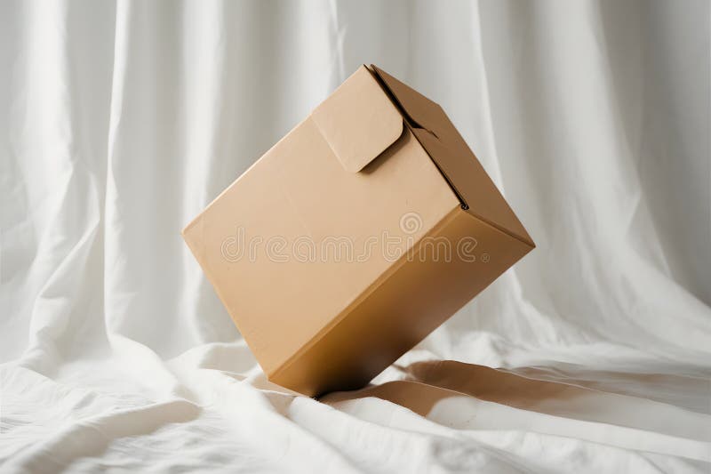Elegant Beige Rectangular Cardboard Box with Hinged Lid on White ...
