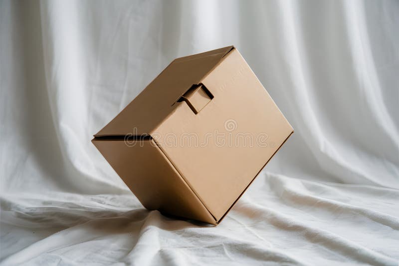 Elegant Beige Rectangular Cardboard Box with Hinged Lid on White ...