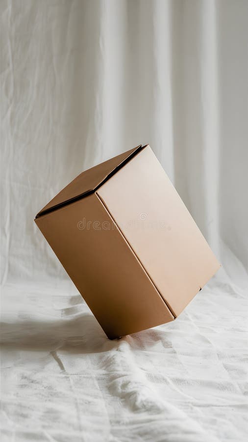 Elegant Beige Rectangular Cardboard Box with Hinged Lid on White ...