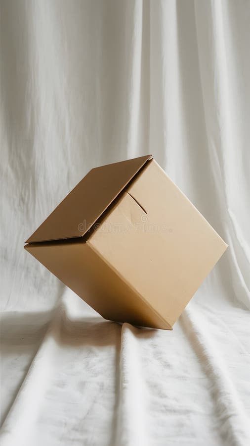 Elegant Beige Rectangular Cardboard Box with Hinged Lid on White ...