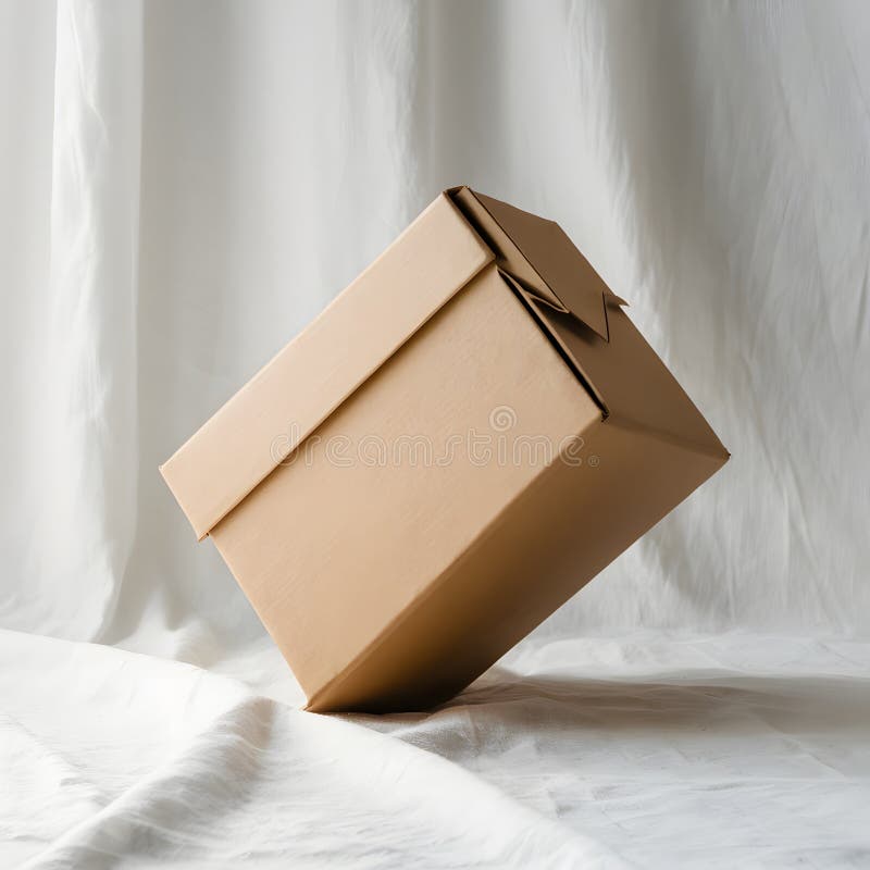 Elegant Beige Rectangular Cardboard Box with Hinged Lid on White ...