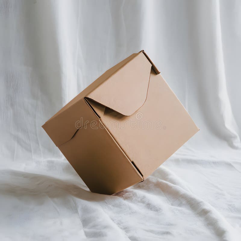 Elegant Beige Rectangular Cardboard Box with Hinged Lid on White ...