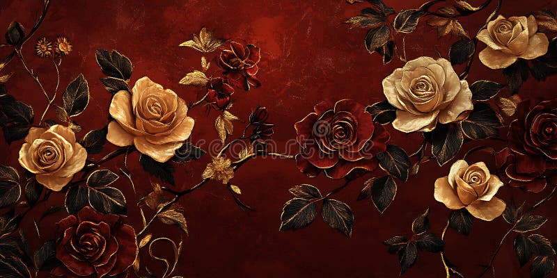 Elegant Beige Roses on a Deep Red Background Stock Illustration ...