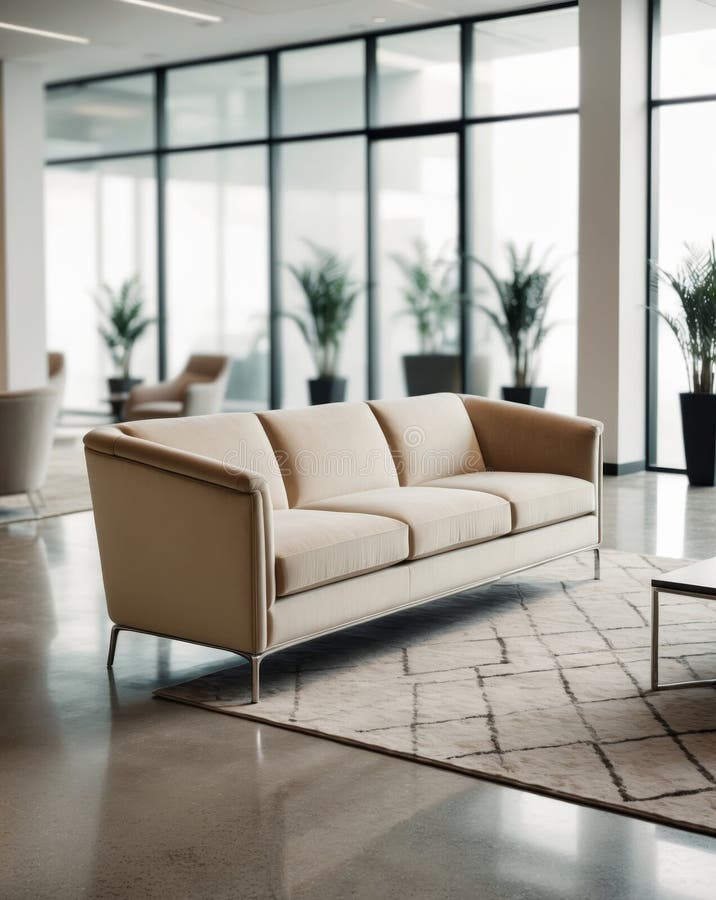 Elegant Beige Sofa in Modern Office Lobby Setting Stock Photo - Image ...