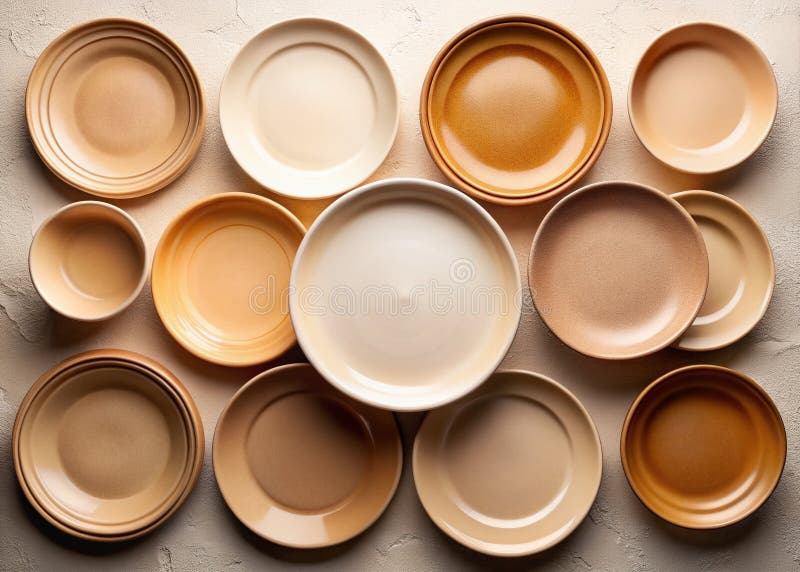 Elegant Beige Stoneware Dinner Plates Empty Ready for a Culinary ...