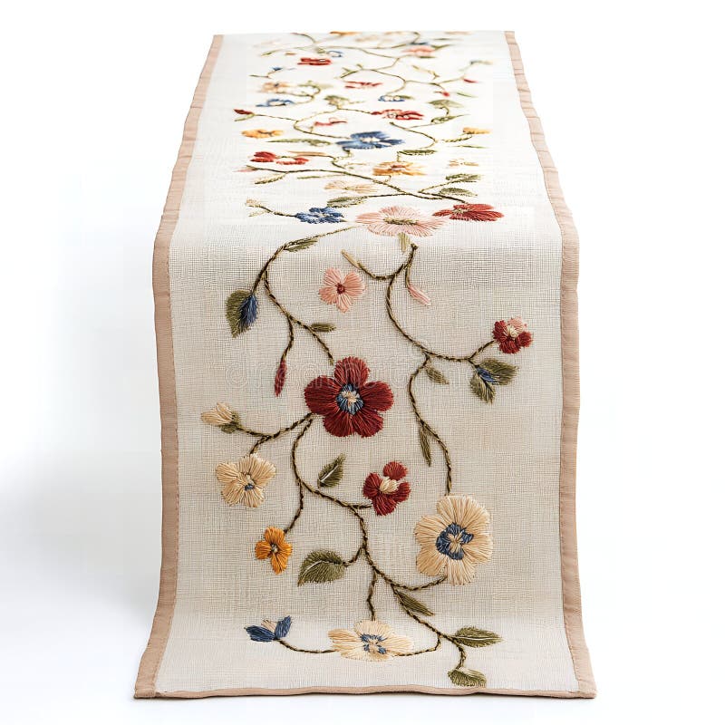 Elegant Beige Table Runner with Exquisite Floral Embroidery Design ...