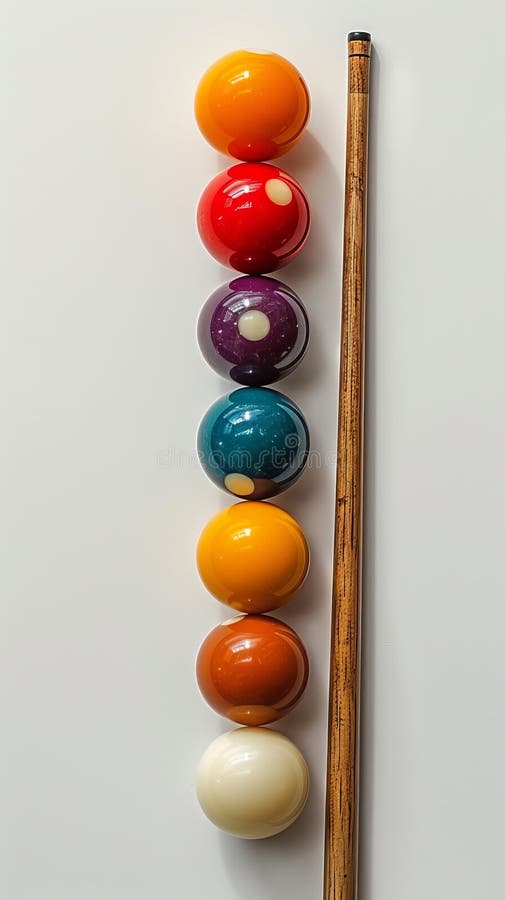 Elegant Billiard Balls and Cue Stick Minimalistic Design, Bright and ...