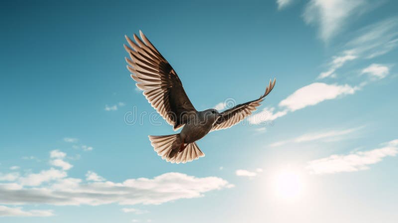 Elegant Bird in Flight Against Blue Sky Backdrop Stock Illustration ...