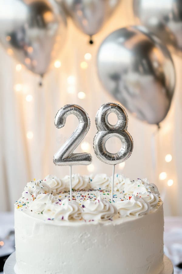 Elegant Birthday Celebration with Silver Balloons and Vanilla Cake ...