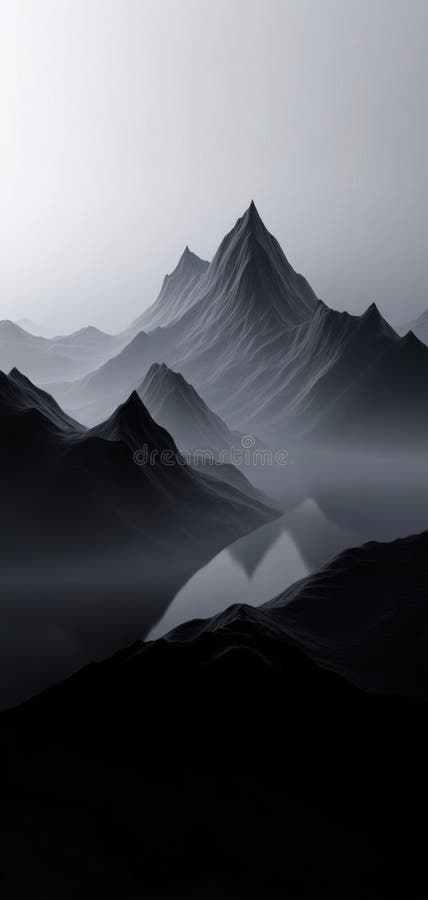 Elegant Black Abstract Landscape Featuring Jagged Peaks and Valleys ...