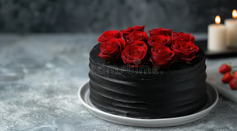 Elegant Black Cake with Red Roses Stock Illustration - Illustration of ...