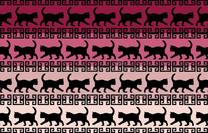 Elegant Black Cat Silhouettes on a Gradient Background with Greek Key ...