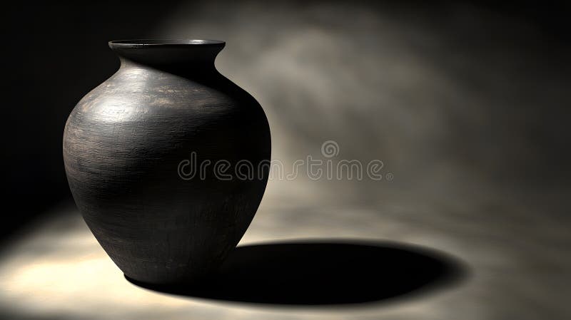 Elegant Black Clay Pot Casting a Dramatic Shadow. Stock Illustration ...