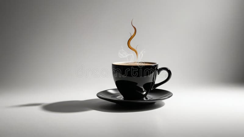 Elegant Black Coffee Cup with Steam Casting a Soft Shadow Stock Image ...